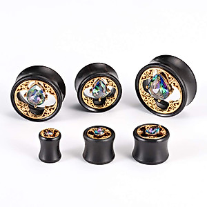 TBOSEN 2PCS Ebony Wood Ear Tunnel Plug Flesh Tunnels Stretching Piercings Expanders Ear Gauges0g-1 in 8mm-25mm