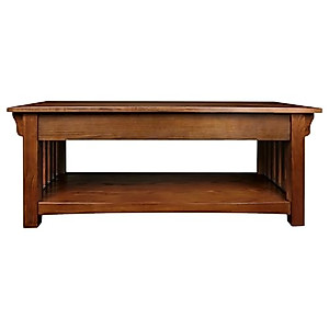 Leick Home 8204 Mission Impeccable Coffee Table for Living Room, Two Drawers and Shelf, Made with Solid Wood, Medium Oak Finish