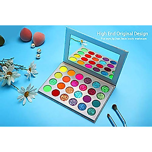 Neon Glitter Eyeshadow Palette Makeup,Afflano UV Glow Blacklight Highly Pigmented Palette Eye Shadow Pallets,Matte Bright Colorful Rainbow Blue Red Orange Purple Green Pressed Glitter Makeup Palettes