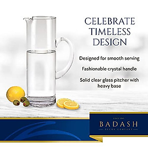 Badash Crystal Glass Pitcher - 9.75” Tall Mouth-Blown Lead-Free Crystal Glass Pitcher - 48 oz. Cocktail Pitcher - Cylinder Pitcher for any Beverage