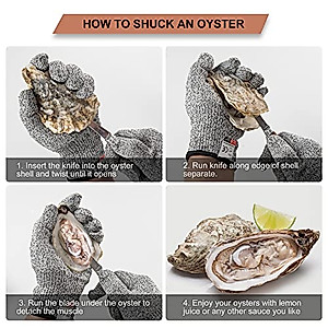 Klysimath Oyster Shucking Knife, 2 Oyster Knives Set with Level 5 Protection Glove, Oyster Shucker with Premium Wood-handle, Oyster Knives for Seafood(2 Knives+1 Glove)