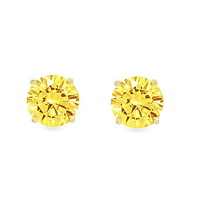 Clara Pucci 1.94cttw Round Cut Solitaire Genuine Canary Yellow Simulated Diamond Unisex Pair of Stud Earrings 14k Yellow Gold Push Back