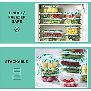 COOK WITH COLOR Containers with Lids - Plastic Food Storage Containers - Meal Prep Containers -10 Lunch Containers with 10 Lids, Airtight Reusable Containers -33.8 Oz / 1 L(Round Leaves)