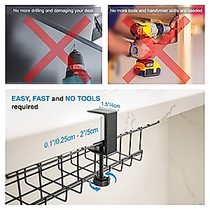 MANA'O Clamp-On Cable Management Tray Kit. Under Desk Storage Cord Organizer with Clamp! and Accessories - Cable Clips, Fastening Tape, Ties Straps and Wire Organizer Cover Braided Cable Sleeve