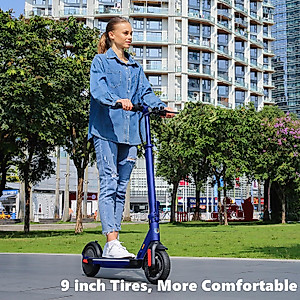 Caroma Electric Scooter 350W Motor, 20 Miles Range & 20 Mph, 9" Solid Tires, Double Braking System, Ambient Light Portable Folding Commute E Scooter for Adults with Rear Suspension & App Control