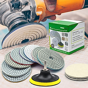 4 Inch Diamond Polishing Pads, 12PCS Wet/Dry Granite Stone 50-6000 Grit for Drill, Grinder, Polisher - For Concrete Marble Stone Countertop Quartz