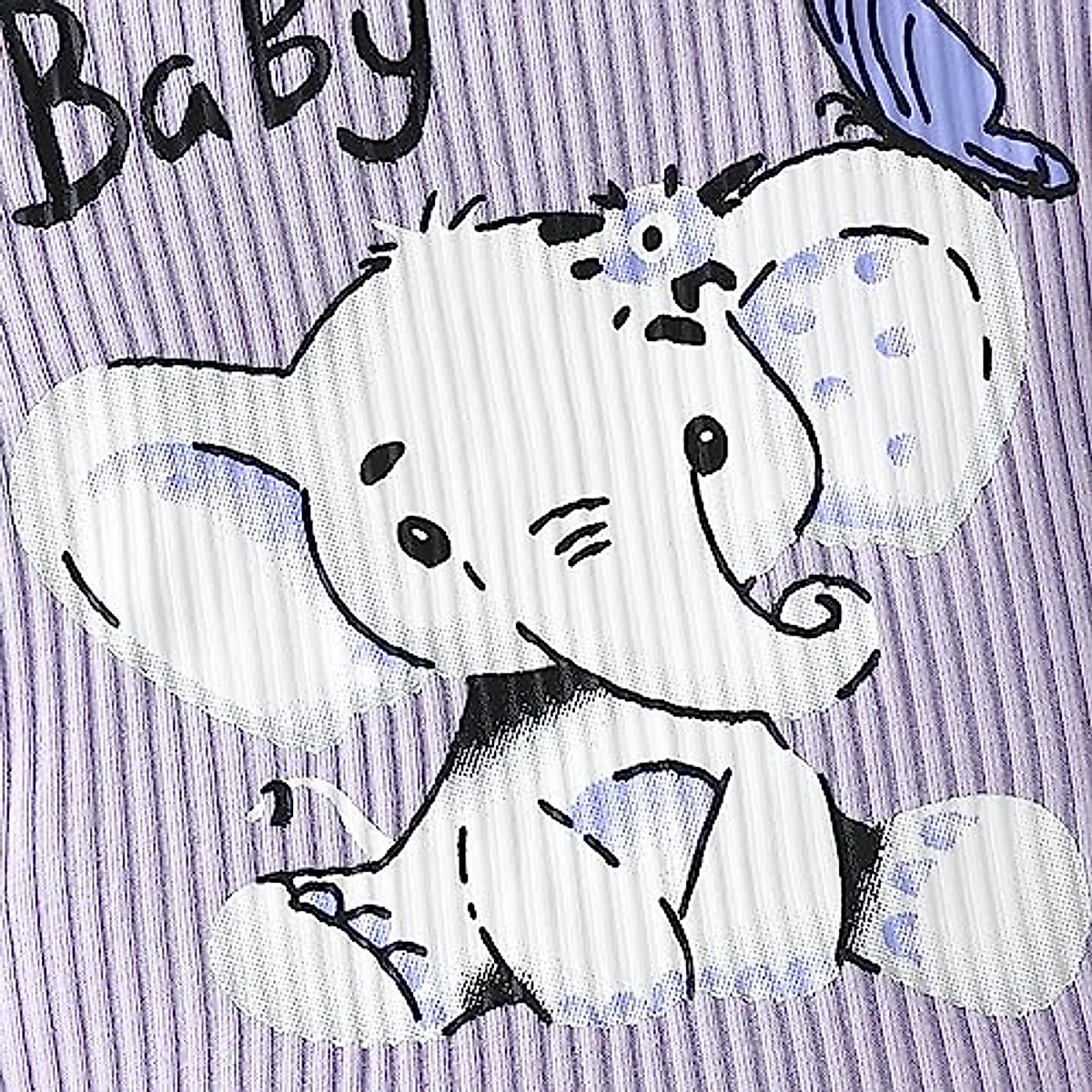 Infant Baby Girl Fall Winter Outfit Long Sleeve Cute Elephant Romper Tops Butterfly Floral Long Pants Headband Set (Purple,0-3 Months)