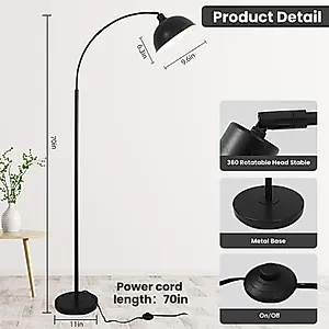 gernehop Arc Floor Lamps for Living Room,Modern Tall Standing Lamp,Black Floor Lamp with Adjustable Hanging Dome Shade,Over Couch Mid Century Arched Reading Lamp for Bedroom,Office