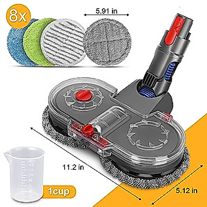 RUKHOOL Electric Mop Head Attachment for Dyson V15 V11 V10 V8 V7 Vacuum Cleaner Parts Spin Mop Replacement with 8 Washable Mop Pads 1 Water Tank