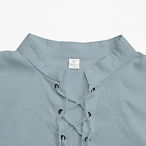 IWQBQ Mens Renaissance Shirt Pirate Medieval Viking Steampunk Top Lace Up V Neck Linen Short Sleeve Halloween Costume(Z2827BU,3XL)