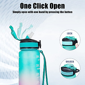 Myasrelae Water Bottle With Straw, 32 oz Water Bottles With Times to Drink,Leakproof BPA Free Bottle with Time Marker ，Ideal Gift for Gym Workouts and the Outdoors (A)