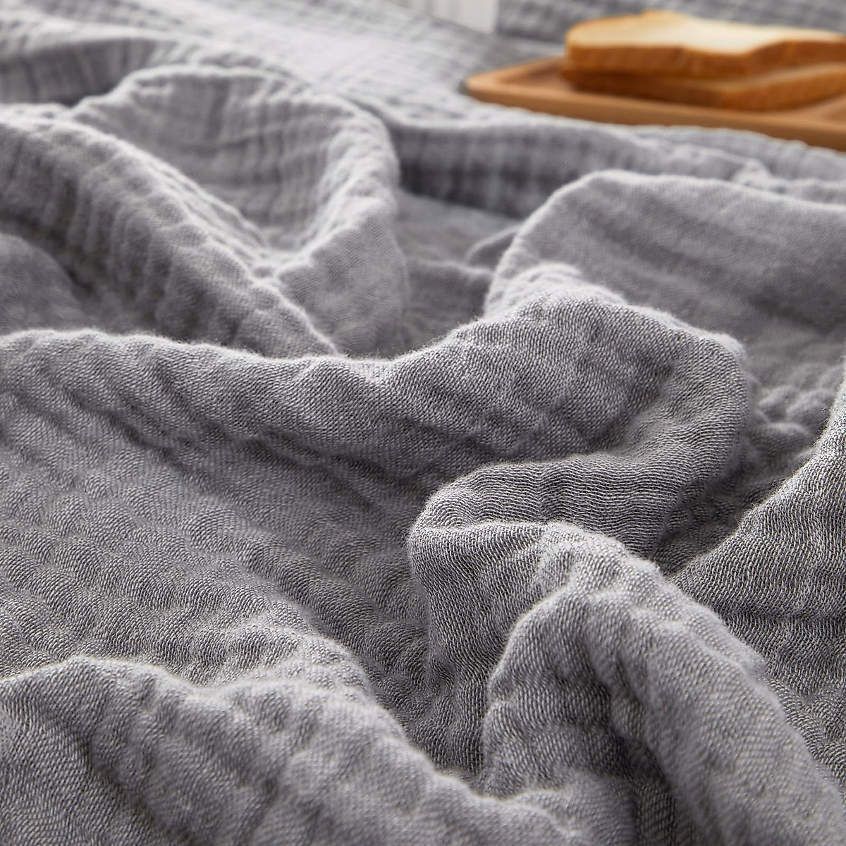 PHF 100% Cotton Muslin Blanket Twin Size 66" x 90", 4-Layer Lightweight and Breathable Blanket for Summer, Luxuriously Soft Gauze Bedding for Bed, Natural Minimalism Style, Ideal Gift, Grey