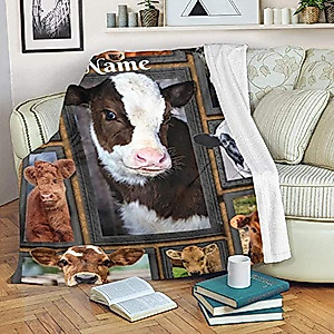 CUXWEOT Personalized Blanket with Name Text Custom Funny Cow Soft Fleece Throw Blanket for Gifts (50 X 60 inches)