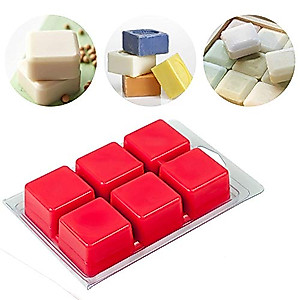 Perkisboby 50 Packs Wax Melt Clamshells Molds Square, 6 Cavity Clear Plastic Cube Tray for Candle-Making & Soap