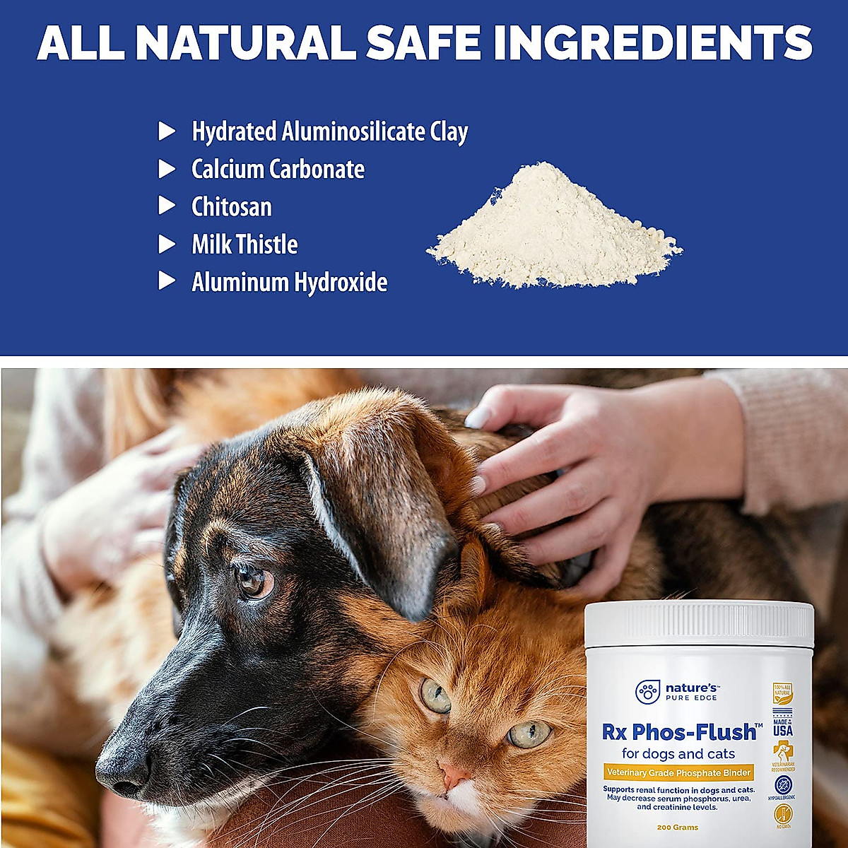 Rx Phos-Flush Phosphate Binder. Extra Large 200 Grams. Dog Kidney and Cat Kidney Support. Feline Urinary Tract Support. Compliments a Renal Failure Dog Food Diet or Cat Renal Support Diet.