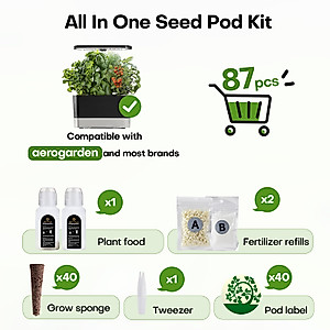 87pcs Seed Compatible with Aerogarden and All Brands - Grow Anything Kit for Indoor Garden Hydroponics Growing System with 40 Grow sponges, 40 Pod Labels, 6 A&B Plant Food, 1 Tweezers