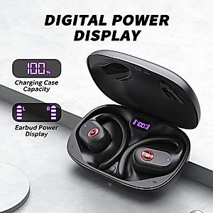 PSIER Open Ear Headphones, Wireless Earbuds 40Hrs Battery Life with LED Digital Display Bluetooth 5.3 Headphones Premium Stereo Sound Open Ear Earbuds with Earhooks Workout Headphones