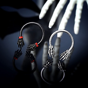 Melighting Skeleton Hand Septum Rings 16G Black Daith Earrings Halloween Septum Jewelry Clear CZ Surgical Steel 316L Helix Earring Cartilage Tragus Piercing for Women Men