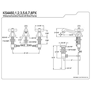 Kingston Brass KS4461PX Metropolitan Widespread Lavatory Faucet with Porcelain Cross Handle, Polished Chrome,8-Inch Adjustable Center