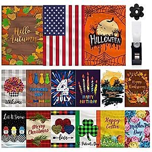 15-Pack Garden Flags 12x18 Double Sided, Garden Flags for All Seasons, Seasonal Garden Flags Set, Holiday Garden Flags for Outside, Small Outdoor Decorative Yard Flags