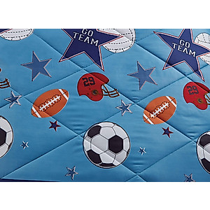 Chezmoi Collection 6-Piece Kids/Teens Mini Bed in a Bag - Soft Microfiber Navy Blue Black Orange Red White Basketball Football Soccer, Sports Comforter Set with Fitted Sheet Full Size