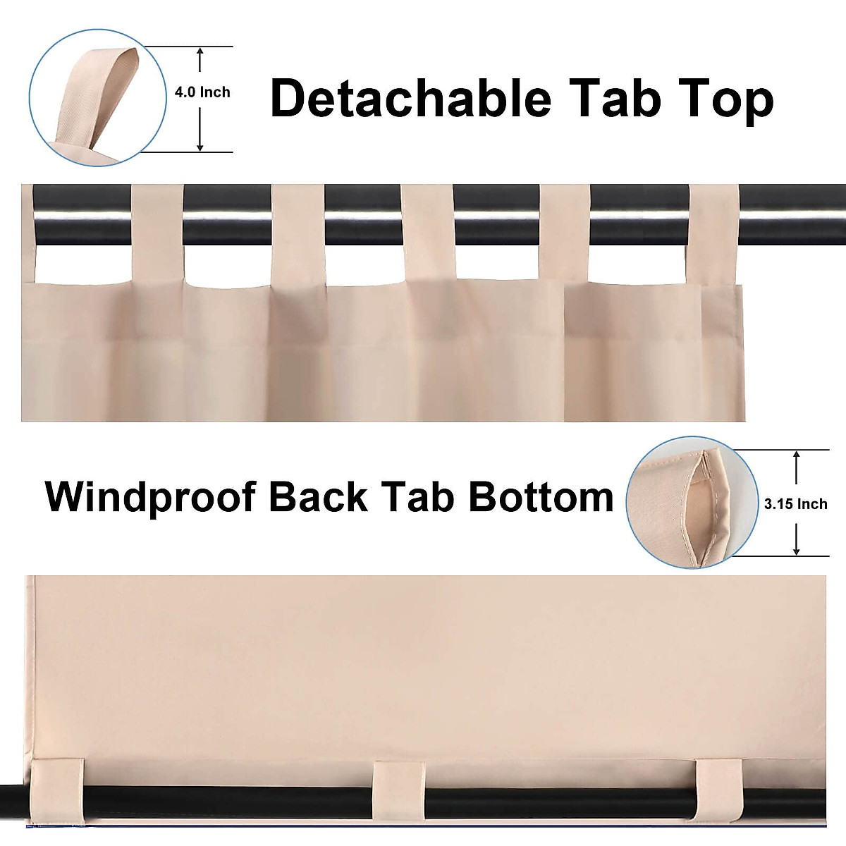 OutdoorLines Waterproof Outdoor Curtains for Patio - Windproof Tab Top Gazebo Curtain Panels - Privacy Sun Blocking Outside Curtain Set for Porch, Pergola and Cabana 54 x 84 inch, Beige, 2 Panels