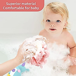 FARMOGA Bath Loofah Sponge Body Scrubber Shower Sponge Exfoliating Mesh Pouf Shower Ball Bath Sponges for Women and Men Bathing Accessories (4Pack 50G Dual Color)