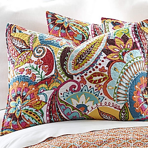 Levtex Home Rhapsody Quilt Set - King Quilt + Two King Pillow Shams - Paisley in Yellow Orange Red Green Blues - Quilt Size (106 x 92in.) and Pillow Sham Size (36 x 20in.)- Reversible Pattern - Cotton