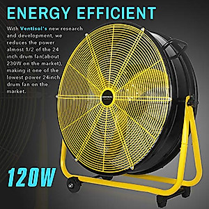 VENTISOL Industrial Fan 24" High Velocity Floor Fan With 3 Speed 7800 CFM, Heavy Duty Metal Drum Fan For Shop, Garage, Warehouse, Workshop, Factory, Commercial