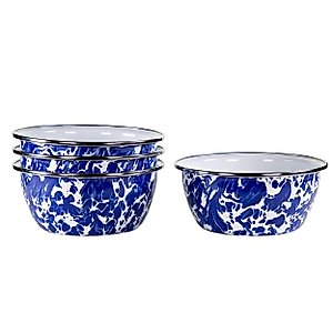 Golden Rabbit Enamelware - Cobalt Swirl Pattern - Set of 4-3cup Salad Bowls