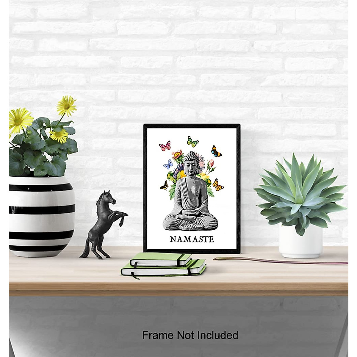 Namaste Buddhism Buddha Statue Wall Art Print - 8x10 Photo, Home Decor, Meditation Room, Spa or Yoga Studio Decoration - Boho Zen New Age Gift - Unframed Butterfly Poster Picture
