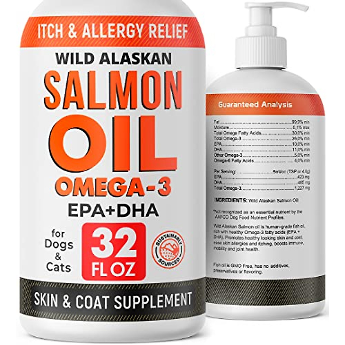 32oz Salmon Oil Omega 3 for Dogs - Fish Oil for Pets - Joint Health - Allergy Relief - Itch Relief, Shedding - Skin and Coat Supplement – Wild Alaskan Salmon Oil - Omega 3 6 9 - EPA & DHA Fatty Acids