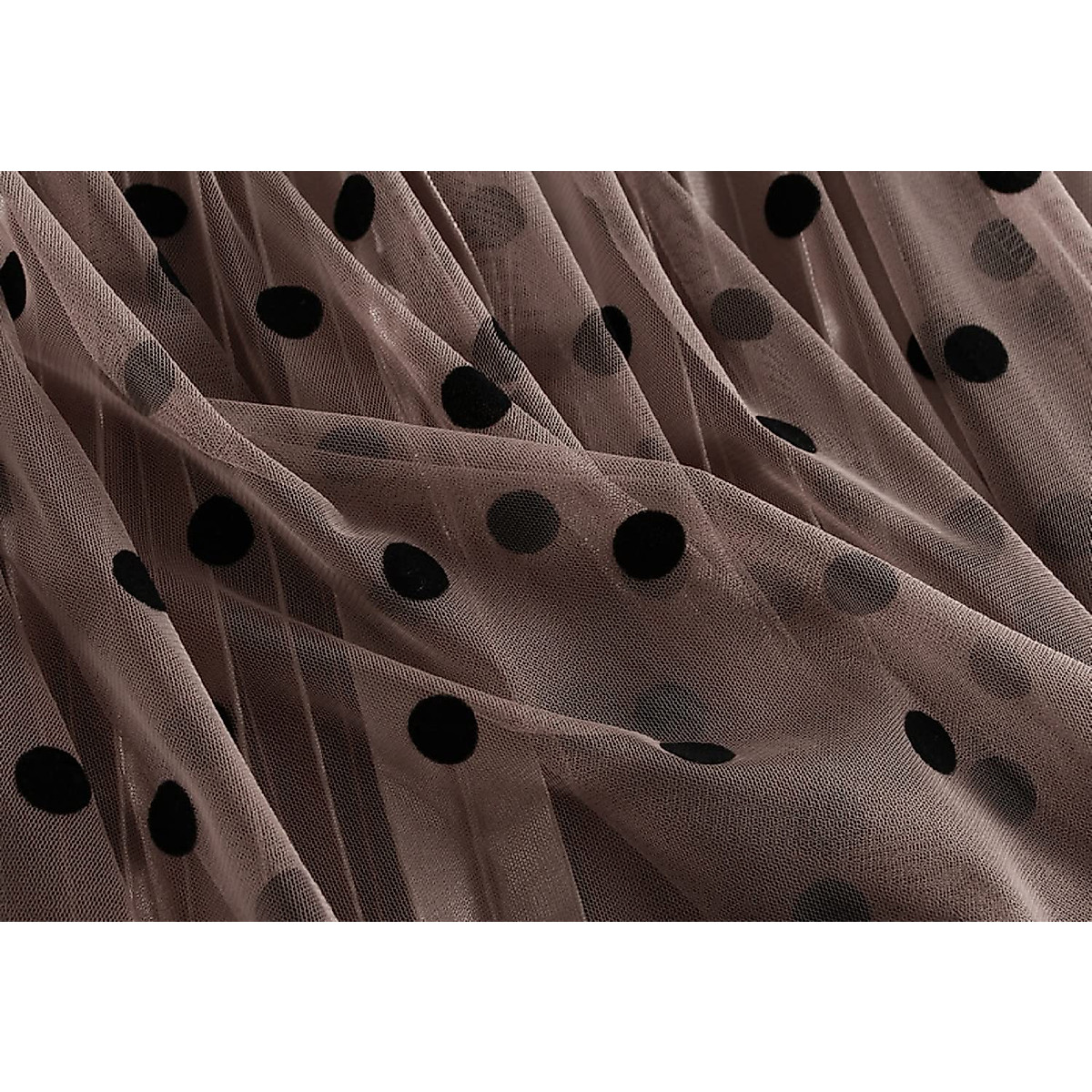 Qoinied Women's Polka Dot Mesh Half-Body Skirt High-Waisted Draped Pleated Skirt Large Hem Tulle A-line Midi Skirts Khaki