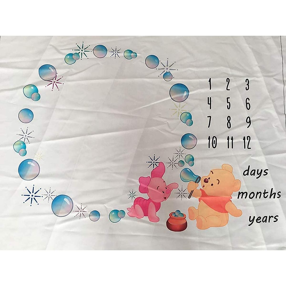 Baby Monthly Milestone Blanket Newborn Photo Props Shoots Backdrop Personalized Animal Yellow Bear Pink Elephant Blowing Bubbles Photography Growing Infants Toddlers Soft Fleece Swaddle Blanket