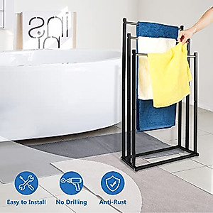 Towel Racks for Bathroom, Upgrade 3 Tier Stainless Steel Freestanding Towel Rack Stand for Bath Hand Towel, Next to Tub or Floor Shower Drying Holder, Blanket Rack, Chrome & Black, ALHAKIN