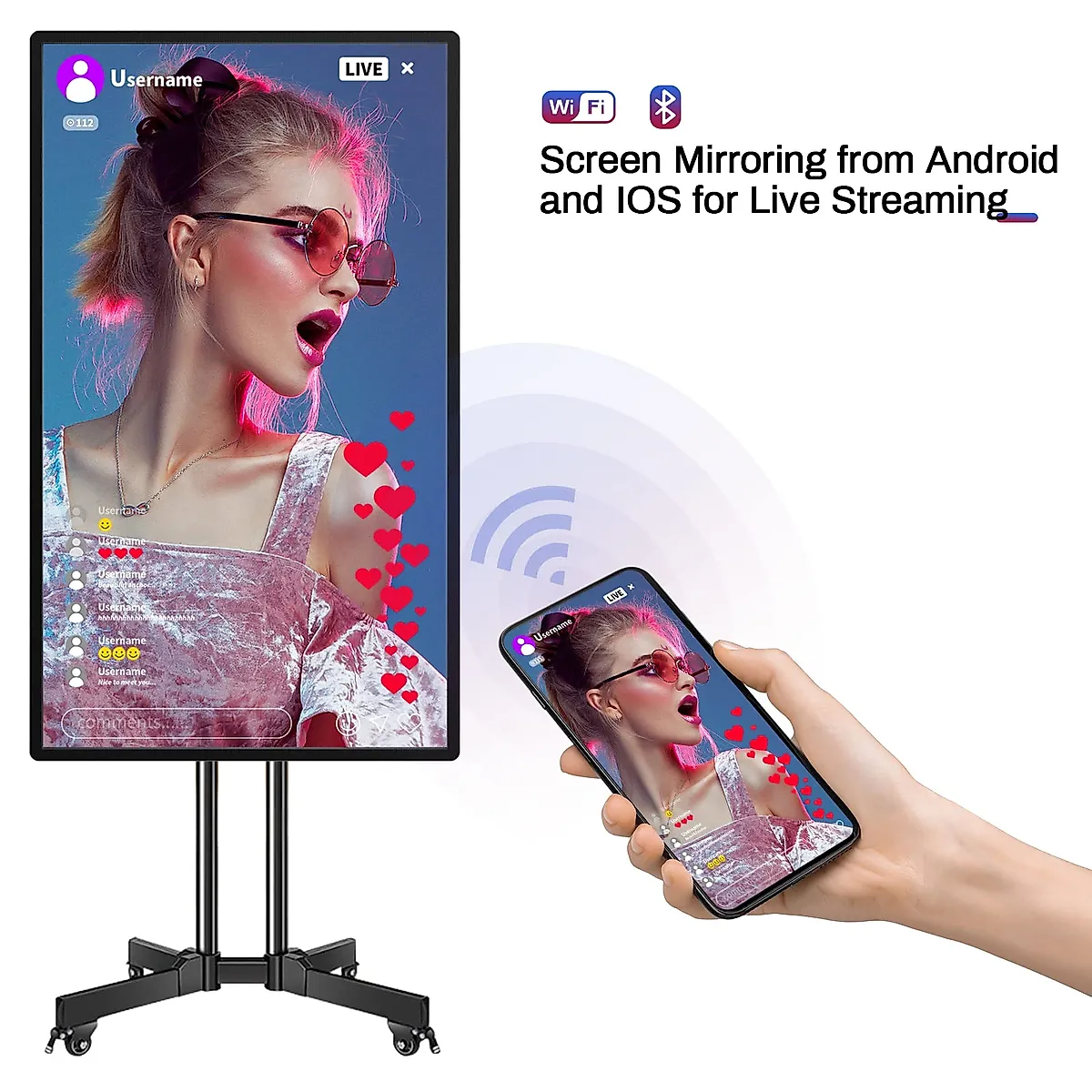 JYXOIHUB Smart Board, 49 Inch Digital Electronic Whiteboard and Smartboard for Classroom, Screen Mirroring from for Live Streaming, Digital Signage Displays and Player for Advertising(Board+Stand)
