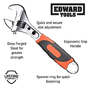 Edward Tools Pro 8" Adjustable Wrench - Carbon Steel Adjusting Design - Crescent Pro Grip for Greater Leverage - Locking Adjustable Width - Spanner Handle