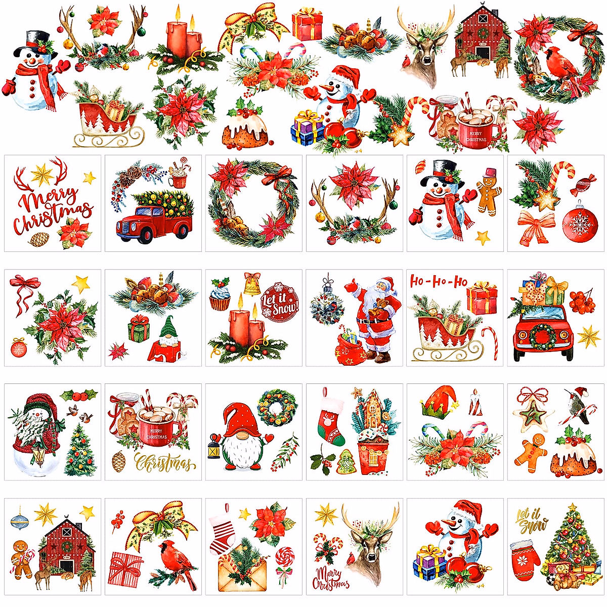 Glenmal 24 Sheets Christmas Rub on Transfers for Crafts and Furniture Rub on Transfer Stickers Snowman Gnome Floral Rub on Decals for Wood DIY Craft Furniture, 5.9 x 5.9 Inch