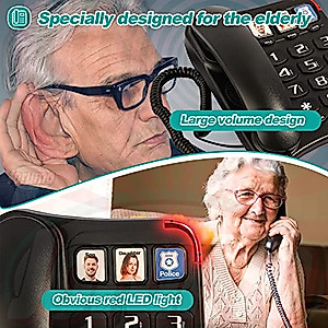 Big Button Phone for Seniors, Telephones for Hearing Impaired, 9 Picture Labels and 3 Picture Keys, Extra Long 16.4' Cord Simple Landline Phones for Seniors, White