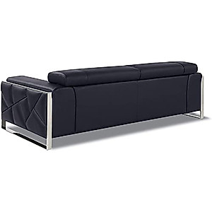 Blackjack Furniture Gianni Mid Century Modern Italian Leather Living Room Sofa, Black