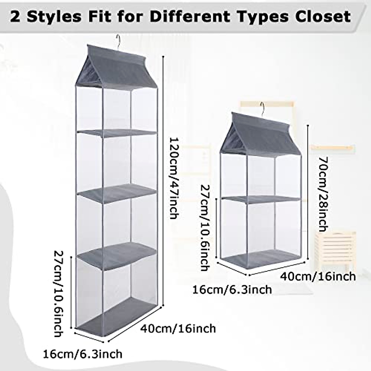 7 Pcs Hanging Purse Organizer for Closet, 3 Pcs 4-Shelf Closet Purse Shelf Hanger and 4 Pcs 2-Shelf Handbag Organizer, Breathable Mesh Purse Storage Organizer Bag Holder for Wall Closet Wardrobe