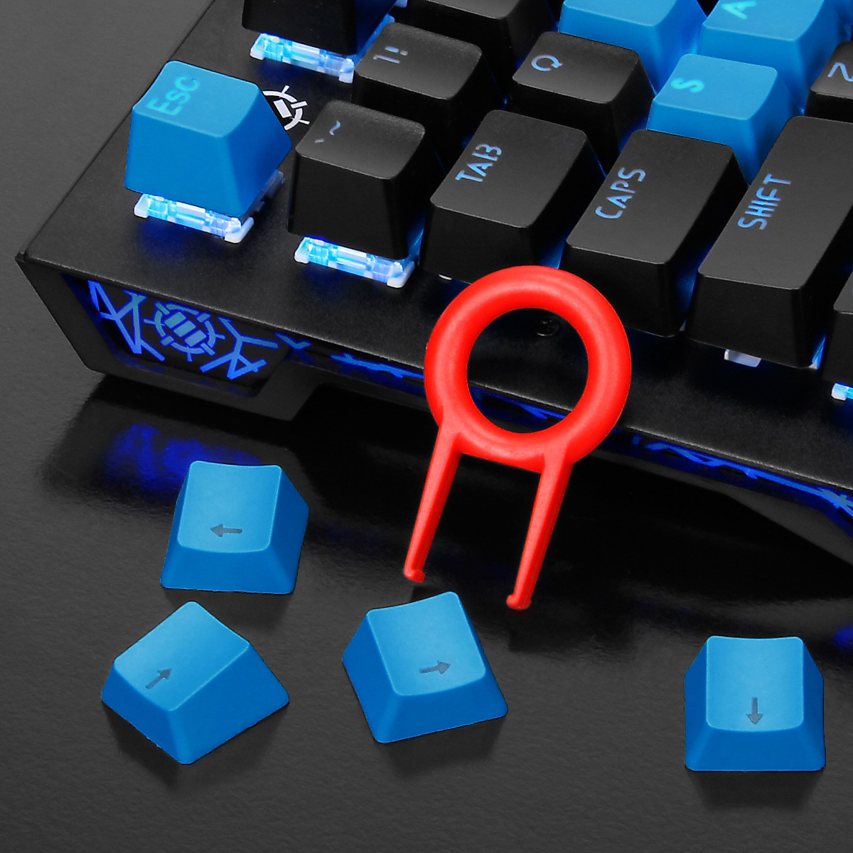 ENHANCE PBT Keycaps Set Doubleshot Key Caps Gaming Keyboard Upgrade Kit - Plastic Backlit Clear WASD Compatible with Mechanical Switches - Keycap Puller, Dust Brush and Microfiber Cloth - Blue