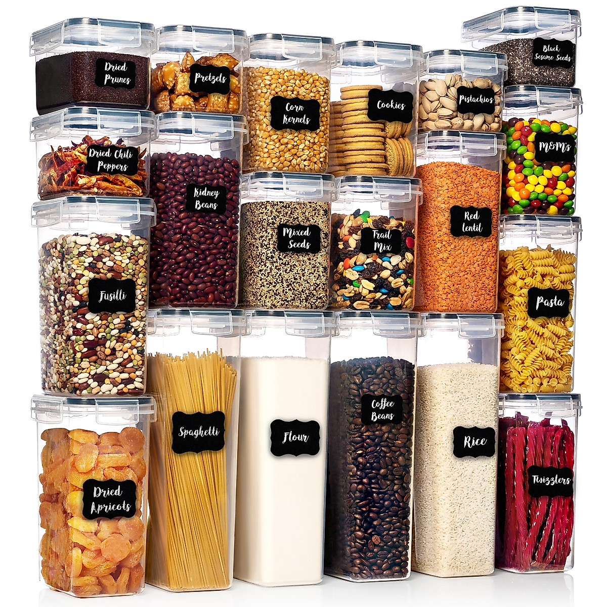 Airtight Food Storage Containers with Lids - 40 PC LARGE SIZE (20 Containers + 20 Lids) Kitchen & Pantry Organization - BPA Free Plastic Food Canister - Cereal, Rice, Flour and Sugar Containers