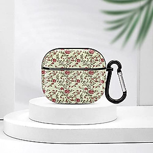 Red Rose Seamless Printed Bluetooth Earbuds Case Cover Compatible for Airpods 3 Protective Storage Box with Keychain