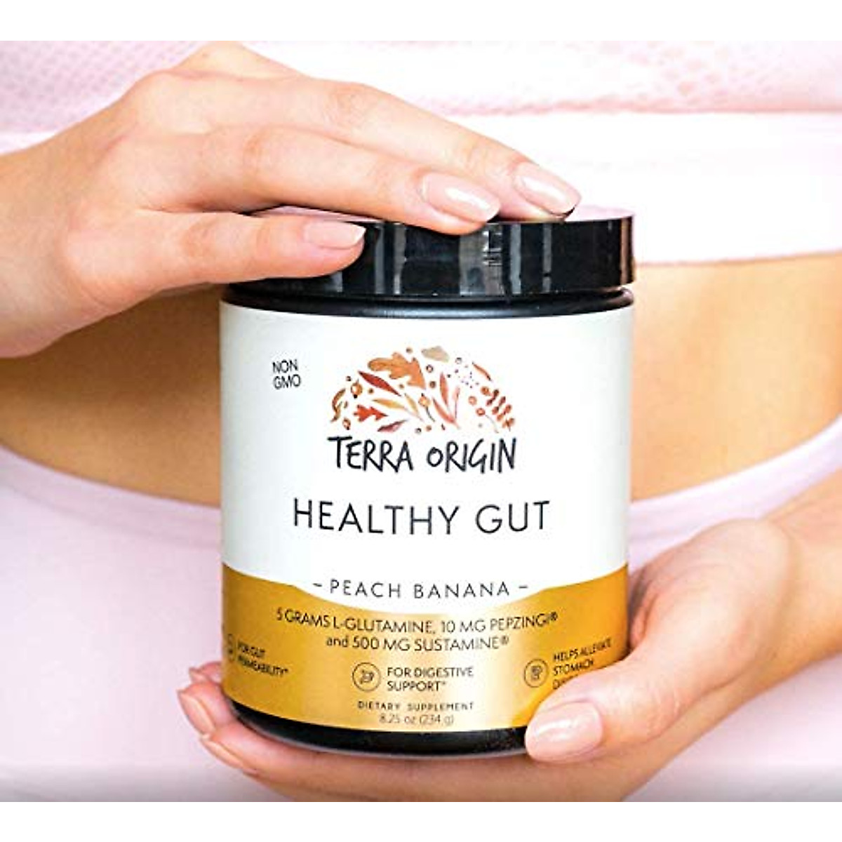 TERRA ORIGIN Healthy Gut Peach Banana | 30-Servings with L-Glutamine, Zinc, Glucosamine, Slippery Elm Bark, Marshmallow Root and More!