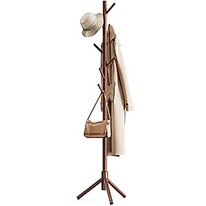 Pipishell Coat Rack, Wooden Coat Rack Stand with 3 Height Options and 8 Hooks, Sturdy Freestanding Coat Rack for Clothes/Bags/Hats, Coat Rack for Home/Office/Entryway/Hallway, PIWCR01, Brown