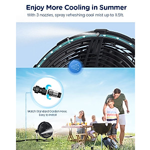 Geek Aire Battery Operated Fan with Adjustable Height and tilt, 16'' Portable Rechargeable High Velocity Misting Floor Fan with Detachable Battery, Up to 10 Hours for Outdoor Patio and Camping Gear