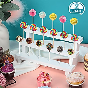 Cake Pop Stand Display Riser 2 Pcs 3 Tier Wood Lollipop Holder 17 Hole Cake Pop Stand Cake Pop Holder White Lollipop Stand for Dessert Table of Wedding Birthday, Fit 5/32 Inch 4 mm Lollipop Sticks