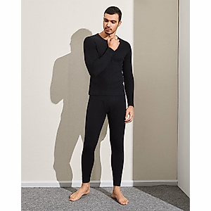 LAPASA Men's Cotton Waffle Thermal Underwear Set Top Long Sleeve Warm Long Johns Base Layer Shirt & Bottom Cold Weather Midweight M60 Medium Black