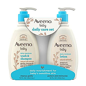 Aveeno Baby Daily Care Gift Set with Natural Oat Extract & Oatmeal, Contains Daily Moisturizing Body Lotion & Gentle 2-in-1 Baby Bath Wash & Shampoo, Hypoallergenic & Paraben-Free, 2 Items